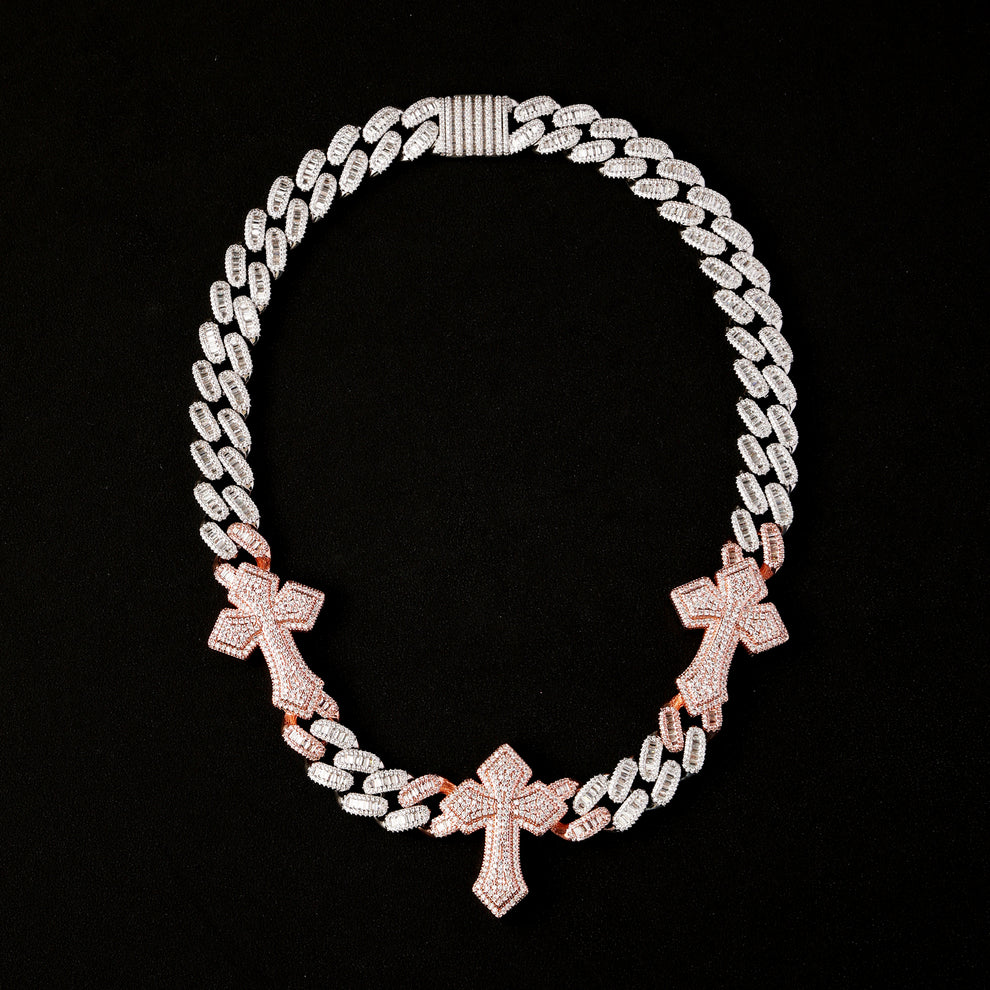 16MM Baguette Cross Miami Cuban Llink Chain Rose Gold – HeyIce