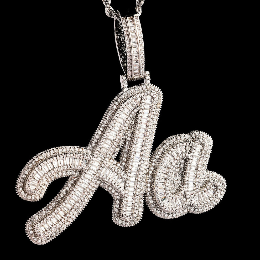 Custom Baguette Cursive Letter Name Pendant – HeyIce