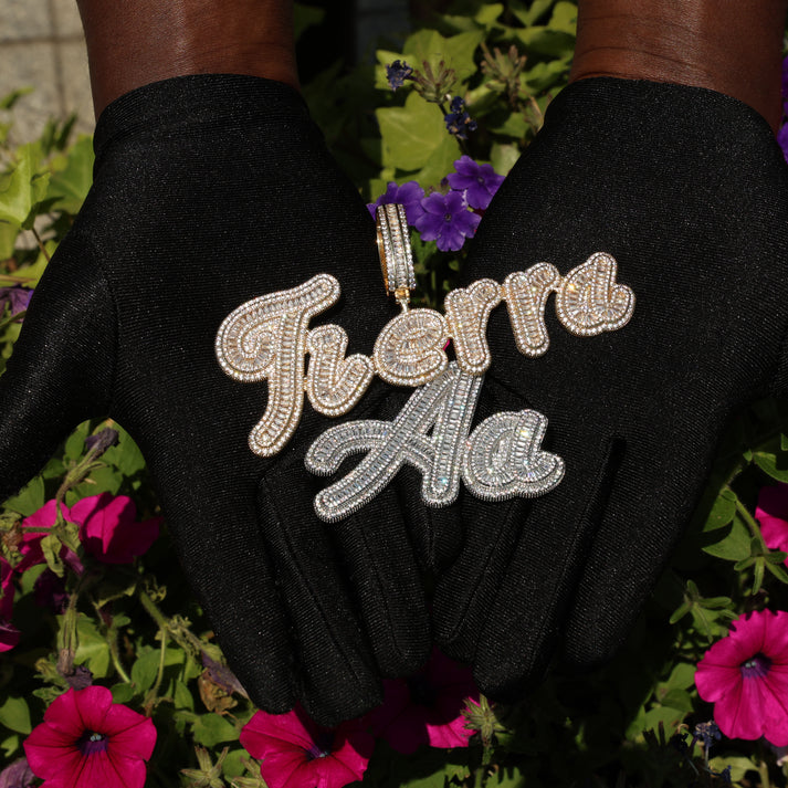 Custom Baguette Cursive Letter Name Pendant – HeyIce