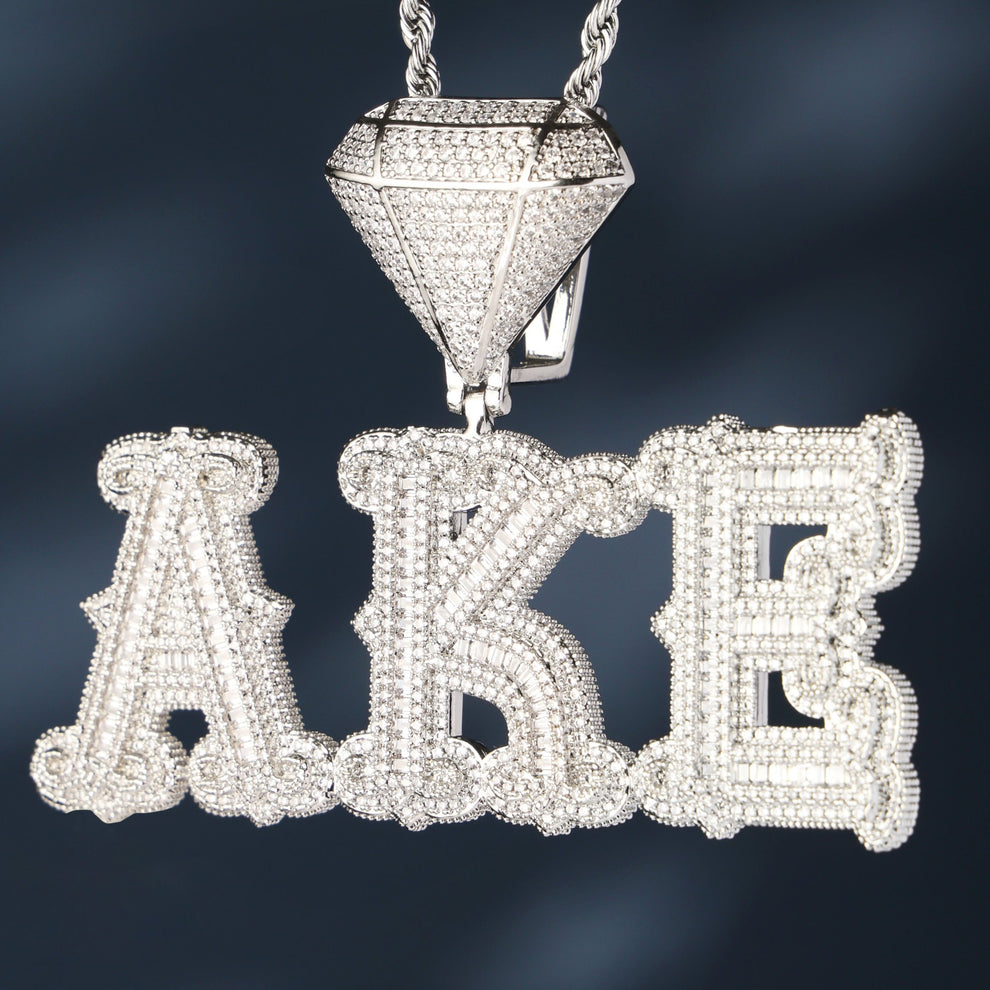 Custom Baguette Letter Pendant White Gold – HeyIce