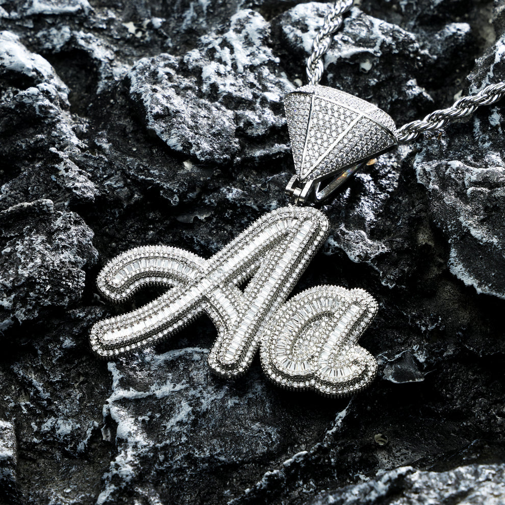 Custom Baguette Cursive Letter Name Pendant – HeyIce