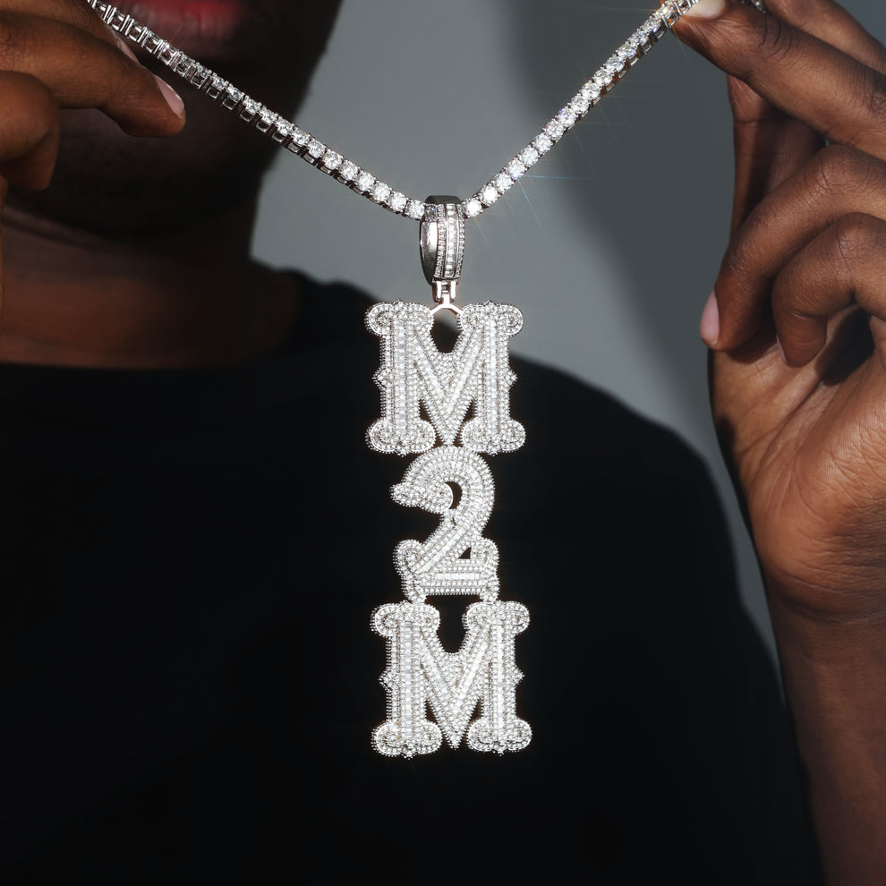 Custom Baguette Letter Pendant Chain White Gold – HeyIce