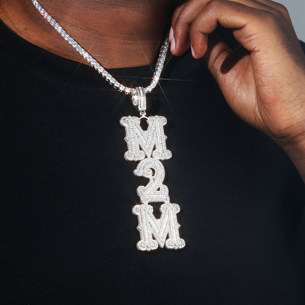 Custom Baguette Letter Pendant Chain White Gold – HeyIce