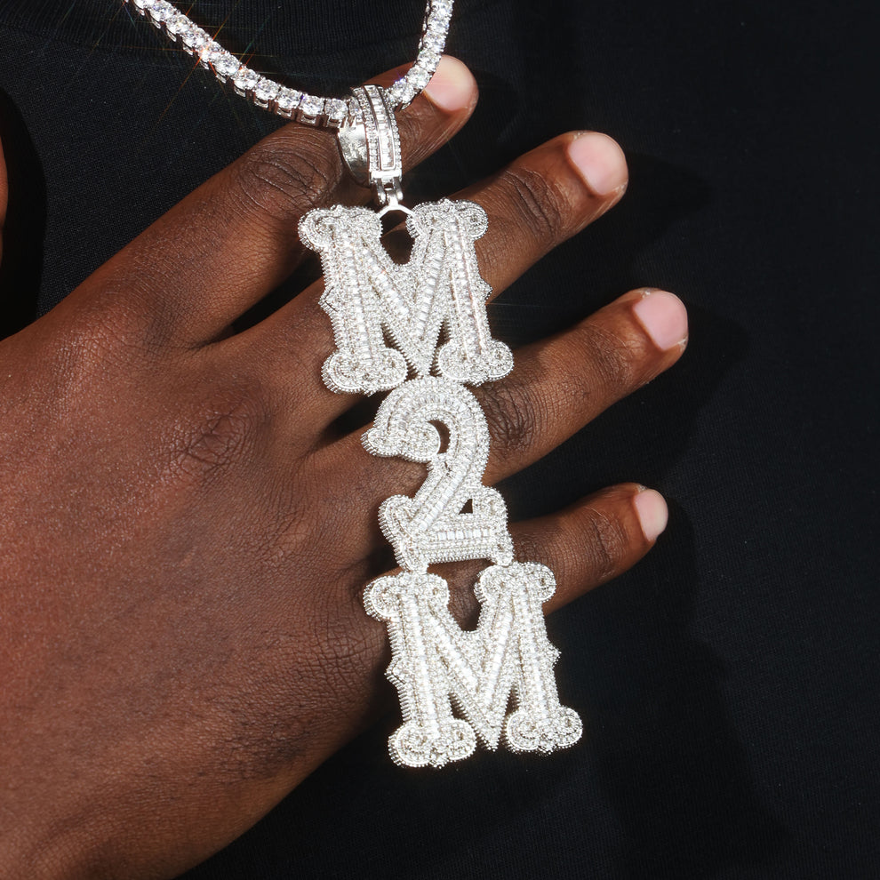 Custom Baguette Letter Pendant Chain White Gold – HeyIce