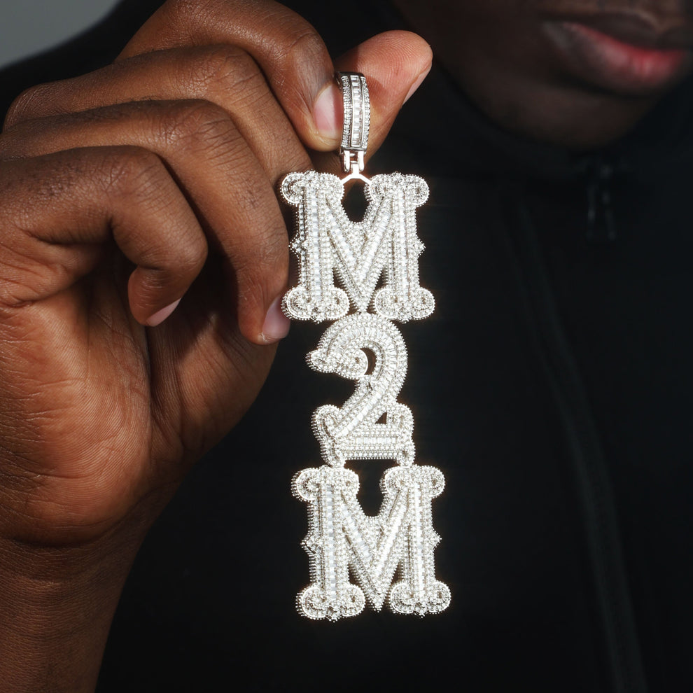 Custom Baguette Letter Pendant Chain White Gold – HeyIce