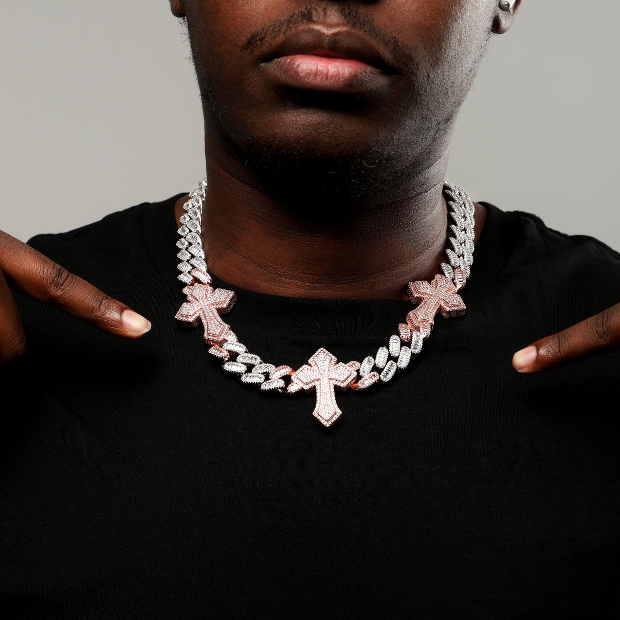 16MM Baguette Cross Miami Cuban Llink Chain Rose Gold – HeyIce