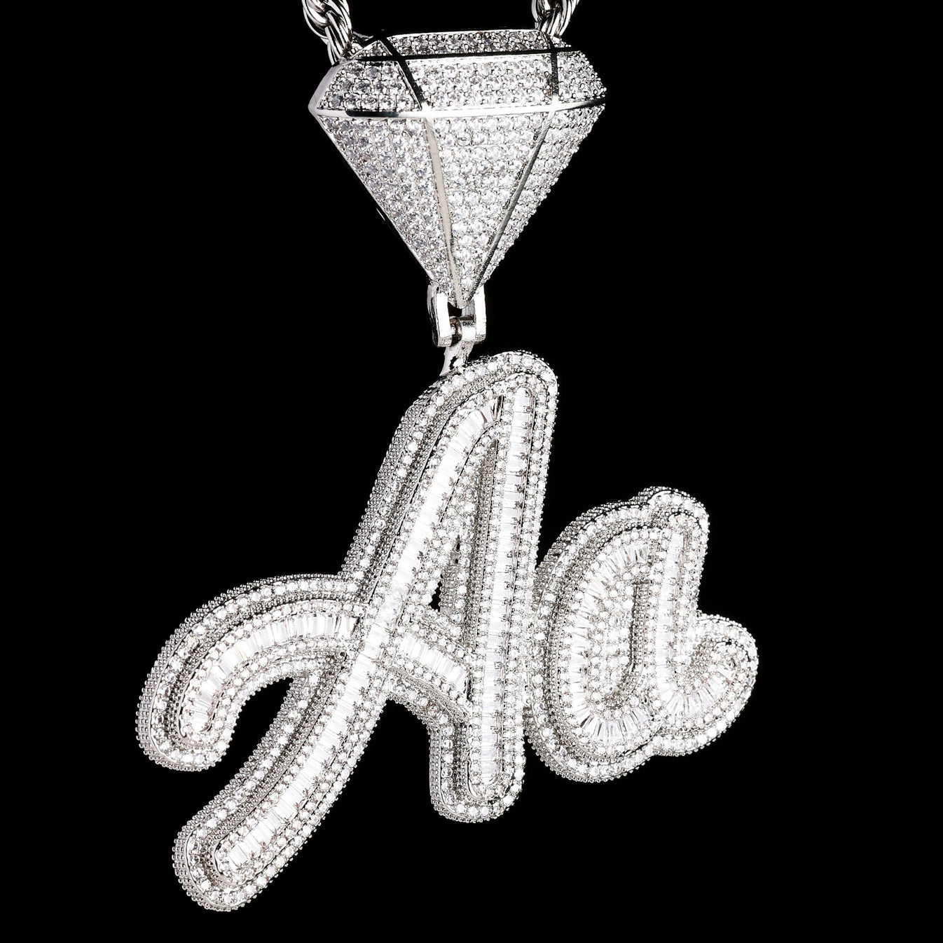 Custom Baguette Cursive Letter Name Pendant – HeyIce