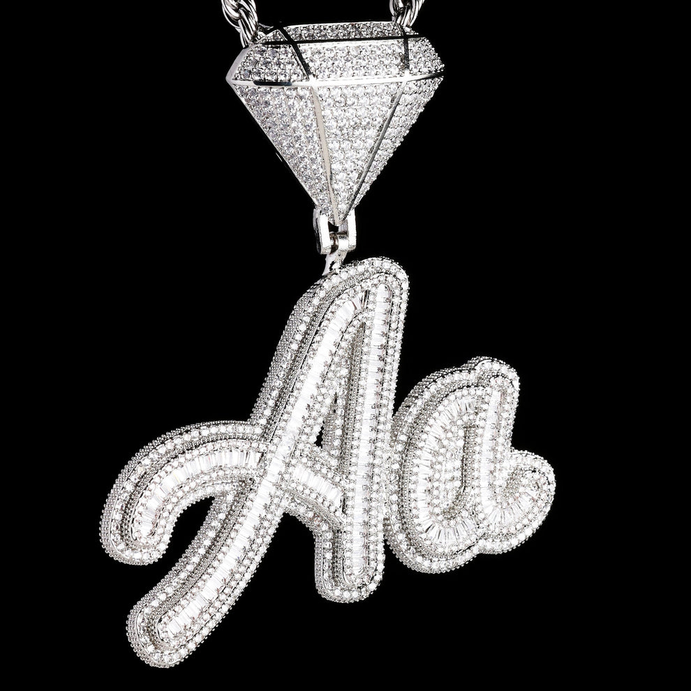 Custom Baguette Cursive Letter Name Pendant – HeyIce